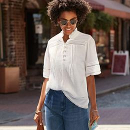 LANDS' END Musselin-Bluse mit Leiterborte f&uuml;r Damen, Damen, size: regular, Elfenbein, Baumwolle, by Lands' End