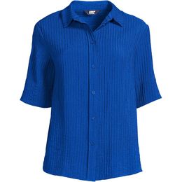 LANDS' END Kurz&auml;rmeliges Crinkle-Hemd f&uuml;r Damen, Damen, size: regular, Blau, Nylon/Viskose, by Lands' End