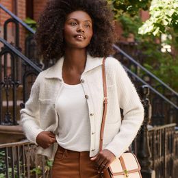LANDS' END Strukturierte Strickjacke im Couture-Stil f&uuml;r Damen, Damen, size: regular, Elfenbein, Polyacryl/Polyester-Mischung, by Lands' End