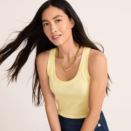 LANDS' END &Auml;rmelloses Ajour-Top f&uuml;r Damen, Damen, size: regular, Gelb, Elasthan/Baumwoll-Mischung, by Lands' End