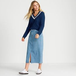 LANDS' END Soft Denim Bleistift-Midirock f&uuml;r Damen, Damen, size: regular, Blau, Elasthan/Baumwoll-Mischung, by Lands' End