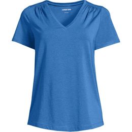 LANDS' END Baumwoll-Modal-Shirt mit V-Ausschnitt und Spitzenbesatz, Damen, size: regular, Blau, Elasthan/Baumwoll-Mischung/Baumwolle Modal, by Lands' End