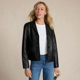 LANDS' END Lederjacke mit Reverskragen f&uuml;r Damen, Damen, size: regular, Schwarz, Leder, by Lands' End