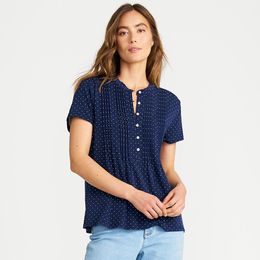 LANDS' END Kurz&auml;rmeliges Biesenshirt aus Baumwolle/Modal-Mix f&uuml;r Damen, Damen, size: regular, Blau, Baumwoll-Mischung/Baumwolle Modal, by Lands' End