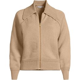 LANDS' END Baumwoll-Zippercardigan mit gro&szlig;em Kragen DRIFTER f&uuml;r Damen, Damen, size: regular, Braun, Baumwolle, by Lands' End