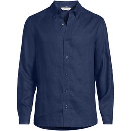 LANDS' END Hemd aus reinem Leinen mit Roll&auml;rmeln f&uuml;r Herren, Herren, size: regular, Blau, Leinen, by Lands' End