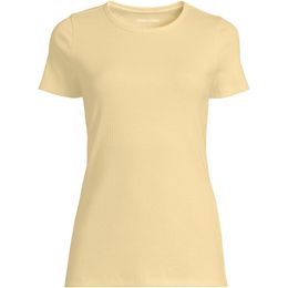 LANDS' END Feinripp-Shirt mit Rundhalsausschnitt und kurzen &Auml;rmeln f&uuml;r Damen, Damen, size: regular, Gelb, Baumwolle/Elasthan, by Lands' End