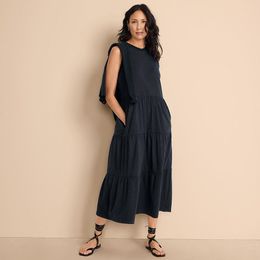 LANDS' END Maxi-Baumwollkleid aus Flammgarn f&uuml;r Damen in Petite-Gr&ouml;&szlig;e, Damen, size: petite, Schwarz, Baumwolle, by Lands' End