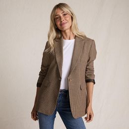LANDS' END Karierter Blazer f&uuml;r Damen, Damen, size: regular, Beige, Polyester/Viskose/Polyester-Mischung, by Lands' End