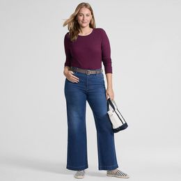 LANDS' END Langarmshirt aus mikrofeinem Baumwollripp f&uuml;r Damen in Plus-Gr&ouml;&szlig;e, Damen, size: plus, Lila, Baumwolle/Elasthan, by Lands' End