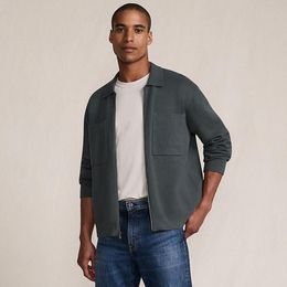 LANDS' END Feinstrick-Cardigan mit Rei&szlig;verschluss f&uuml;r Herren, Herren, size: regular, Grau, Baumwolle, by Lands' End