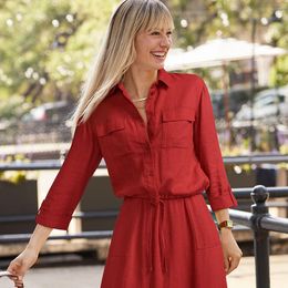 LANDS' END Verk&uuml;rztes Hemd aus Leinenmix mit Kordelzug f&uuml;r Damen, Damen, size: regular, Orange, Leinen/Viskose, by Lands' End