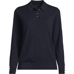 LANDS' END Polopullover mit goldfarbenen Kn&ouml;pfen f&uuml;r Damen in Petite-Gr&ouml;&szlig;e, Damen, size: petite, Blau, Polyester/Viskose/Polyester-Mischung, by Lands' End