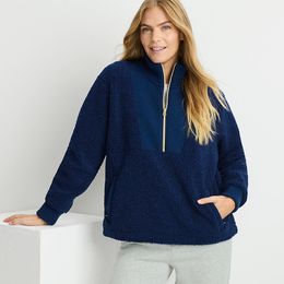 LANDS' END Teddy-Pullover mit Rei&szlig;verschluss f&uuml;r Damen, Damen, size: regular, Blau, Polyester, by Lands' End