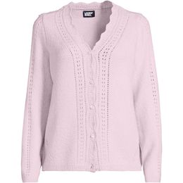 LANDS' END V-Cardigan mit Ajourmuster f&uuml;r Damen in Petite-Gr&ouml;&szlig;e, Damen, size: petite, Lila, Wolle/Polyester/Polyacryl, by Lands' End