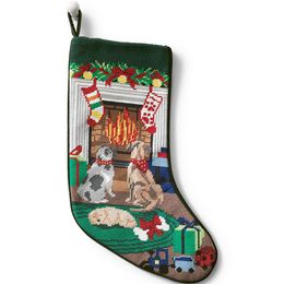 LANDS' END Gobelin-Weihnachtsstrumpf, Damen, size: regular, Gr&uuml;n, Baumwolle/Wolle, by Lands' End