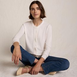LANDS' END Cardigan mit Perlenverzierung Silk Touch f&uuml;r Damen, Damen, size: regular, Elfenbein, Polyester/Viskose/Polyester-Mischung, by Lands' End