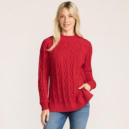 LANDS' END Lands' End x Lulu Guinness Lips Drifter Zopfmuster-Pullover f&uuml;r Damen in Petite-Gr&ouml;&szlig;e, Damen, size: petite, Rot, by Lands' End