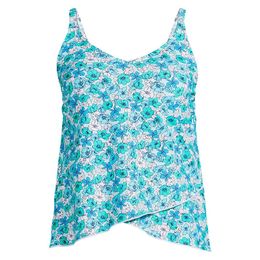 LANDS' END Gemustertes Tankinitop mit Tulpensaum chlorresistent f&uuml;r Damen, Damen, size: regular, Blau, Nylon-Mischung, by Lands' End