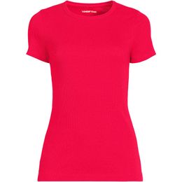 LANDS' END Feinripp-Shirt mit Rundhalsausschnitt und kurzen &Auml;rmeln in Plus-Gr&ouml;&szlig;e f&uuml;r Damen, Damen, size: plus, Pink, Baumwolle/Elasthan, by Lands' End