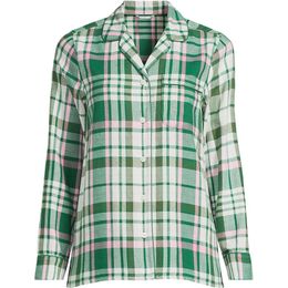 LANDS' END Gemustertes Pyjamahemd aus reinem Baumwoll-Flanell f&uuml;r Damen in Plus-Gr&ouml;&szlig;e, Damen, size: plus, Gr&uuml;n, Baumwolle, by Lands' End