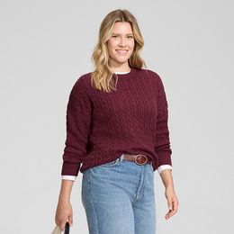 LANDS' END Zopfmusterpullover Drifter mit Rundausschnitt in Petite-Gr&ouml;&szlig;e, Damen, size: petite, Rot, Baumwolle, by Lands' End
