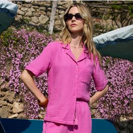 LANDS' END Kurz&auml;rmelige Musselin-Bluse in Petite-Gr&ouml;&szlig;e, Damen, size: petite, Pink, Baumwolle, by Lands' End