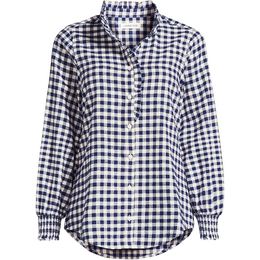 Flanellbluse mit R&uuml;schenkragen, Damen, size: regular, Blau, Baumwolle, by Lands' End