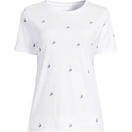 LANDS' END Besticktes Supima Rundhalsshirt in Plus-Gr&ouml;&szlig;e, Damen, size: plus, Wei&szlig;, Baumwolle, by Lands' End