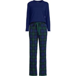 Gemustertes Pyjama-Set aus Baumwoll-Jersey f&uuml;r Damen in Petite-Gr&ouml;&szlig;e, Damen, size: petite, Blau, Elasthan/Baumwoll-Mischung, by Lands' End