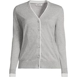 LANDS' END Feinstrick-Baumwollcardigan mit unterlegtem Ausschnitt, Damen, size: regular, Grau, Baumwolle, by Lands' End