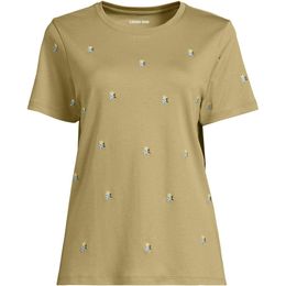 LANDS' END Besticktes Supima Rundhalsshirt in Petite-Gr&ouml;&szlig;e, Damen, size: petite, Gr&uuml;n, Baumwolle, by Lands' End