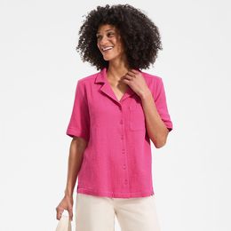 LANDS' END Kurz&auml;rmelige Musselin-Bluse in Petite-Gr&ouml;&szlig;e, Damen, size: petite, Pink, Baumwolle, by Lands' End