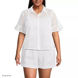 LANDS' END Lochmuster-Bluse mit R&uuml;schen&auml;rmeln f&uuml;r Damen in Plus-Gr&ouml;&szlig;e, Damen, size: plus, Wei&szlig;, Baumwolle, by Lands' End