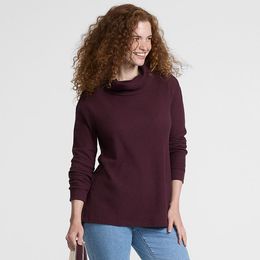 LANDS' END Langer Waffelstrick-Pullover mit Wasserfallkragen in Petite-Gr&ouml;&szlig;e, Damen, size: petite, Rot, Baumwoll-Mischung/Polyester-Mischung, by Lands' End