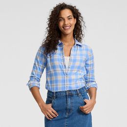 LANDS' END Boyfriend-Bluse aus Flanell, Damen, size: regular, Blau, Baumwolle, by Lands' End