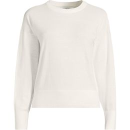 LANDS' END Feinstrick-Baumwollpullover mit unterlegtem Ausschnitt, Damen, size: regular, Elfenbein, Baumwolle, by Lands' End