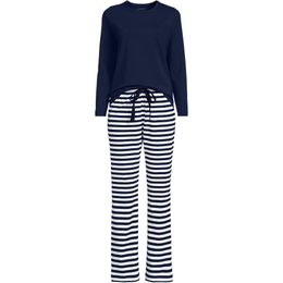 LANDS' END Gemustertes Pyjama-Set aus Baumwoll-Jersey f&uuml;r Damen in Plus-Gr&ouml;&szlig;e, Damen, size: plus, Blau, Elasthan/Baumwoll-Mischung, by Lands' End