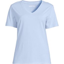 LANDS' END Supima Kurzarm-Shirt mit V-Ausschnitt f&uuml;r Damen, Damen, size: regular, Blau, Baumwolle, by Lands' End