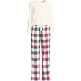 Pyjama-Set mit Flanellhose in Petite-Gr&ouml;&szlig;e f&uuml;r Damen, Damen, size: petite, Elfenbein, Baumwolle/Baumwoll-Mischung/Viskose-Mischung, by Lands' End