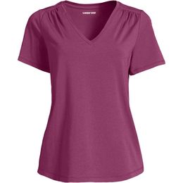 LANDS' END Baumwoll-Modal-Shirt mit V-Ausschnitt und Spitzenbesatz, Damen, size: regular, Rot, Elasthan/Baumwoll-Mischung/Baumwolle Modal, by Lands' End