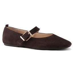 LANDS' END Riemchenballerinas aus Veloursleder, Damen, size: regular, Braun, Rauleder, by Lands' End