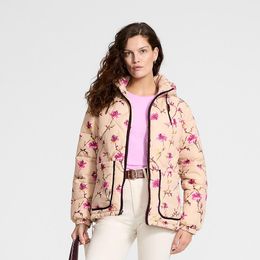 Isolierte FeatherFree Kapuzen-Steppjacke Gemustert in Petite-Gr&ouml;&szlig;e, Damen, size: petite, Beige, by Lands' End