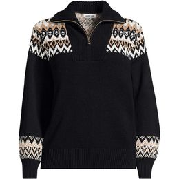 LANDS' END Jacquard-Pullover Drifter Slim Fit mit Rei&szlig;verschluss in Petite-Gr&ouml;&szlig;e, Damen, size: petite, Beige, Baumwolle, by Lands' End