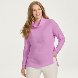 LANDS' END Langer Waffelstrick-Pullover mit Wasserfallkragen, Damen, size: regular, Pink, Baumwoll-Mischung/Polyester-Mischung, by Lands' End