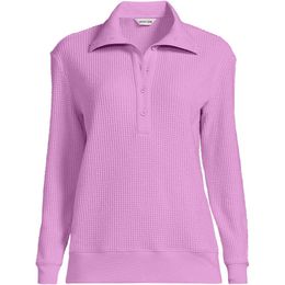 LANDS' END Waffelstrick-Pullover mit gekn&ouml;pftem Kragen, Damen, size: regular, Pink, Baumwoll-Mischung/Polyester-Mischung, by Lands' End