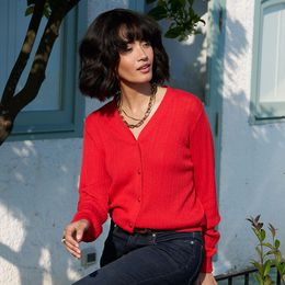 LANDS' END Rippstrick-Cardigan mit Seide in Petite-Gr&ouml;&szlig;e, Damen, size: petite, Rot, Baumwolle/Seide/Nylon, by Lands' End