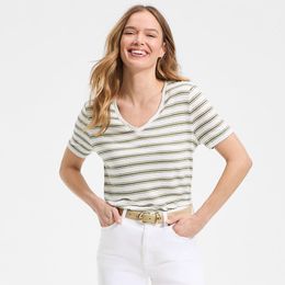 LANDS' END Soft Flow Shirt aus Leinenmix mit V-Ausschnitt f&uuml;r Damen, Damen, size: regular, Elfenbein, Leinen/Baumwolle Modal, by Lands' End