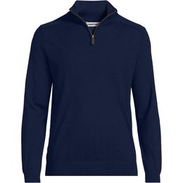 LANDS' END Merino-Pullover mit Rei&szlig;verschluss, Herren, size: regular, Blau, Wolle, by Lands' End