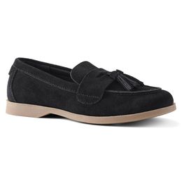 LANDS' END Veloursleder-Loafer mit Tasseln, Damen, size: regular, Schwarz, Rauleder, by Lands' End